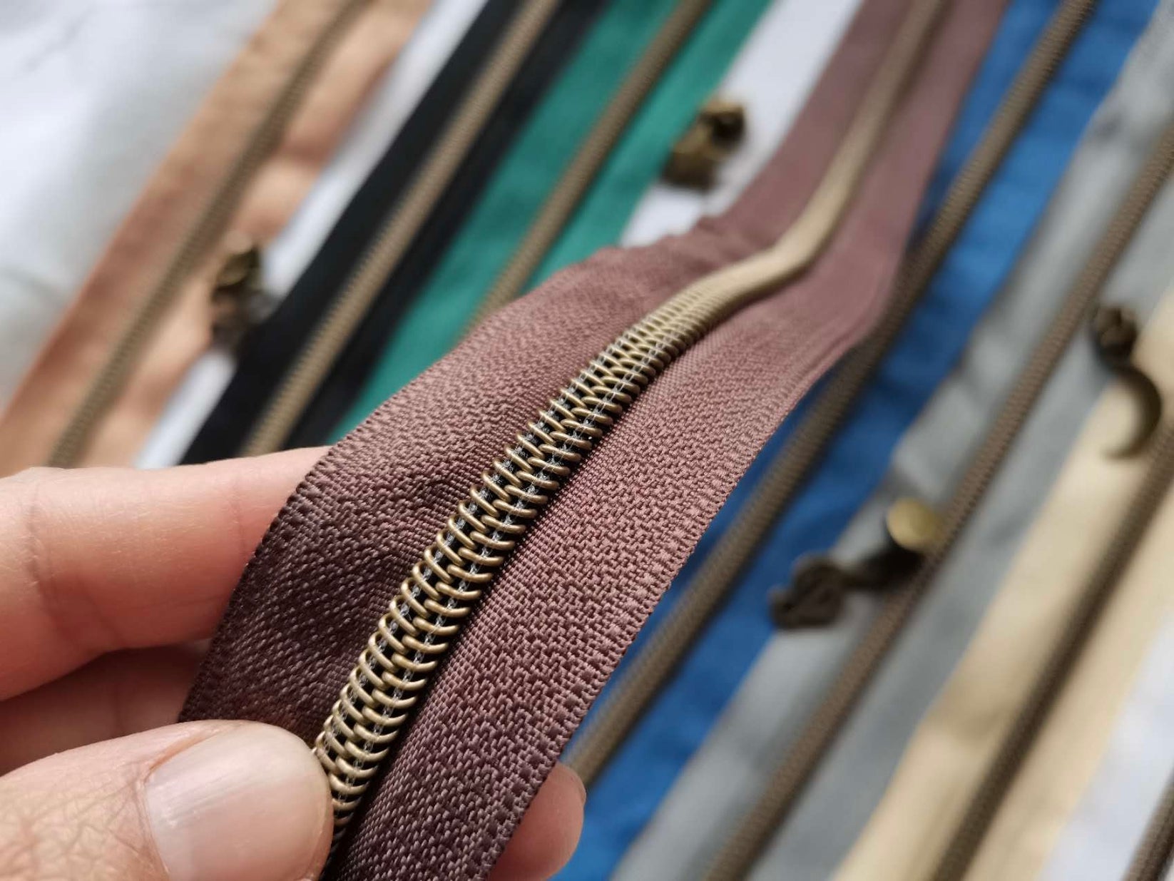 Antique brass zipper tapes by the meter, size 5 – Sun Kiss Melbourne