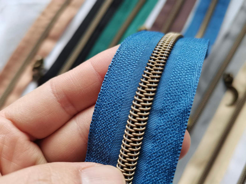 Antique brass zipper tapes by the meter, size 5 – Sun Kiss Melbourne